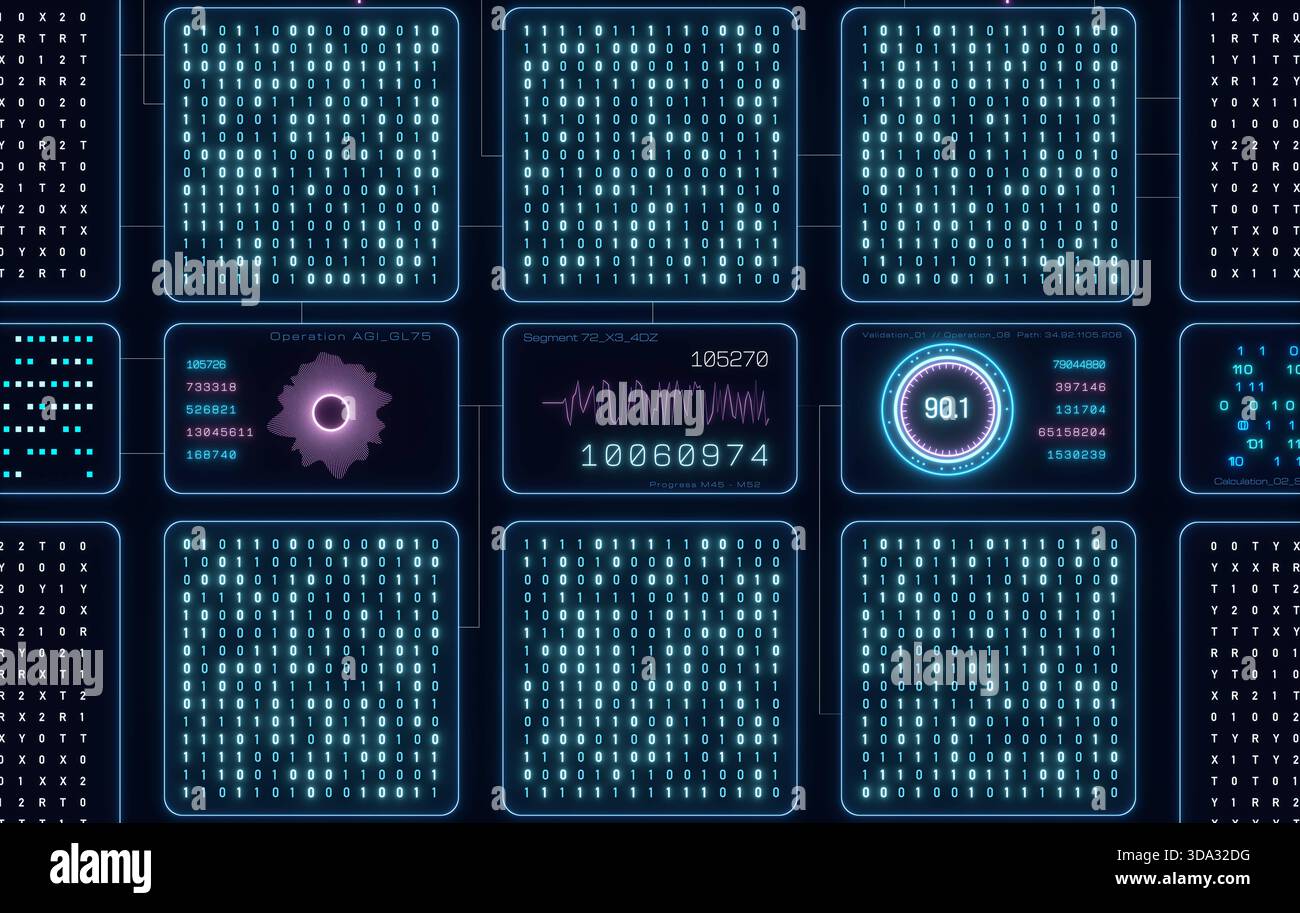 Data processing, deep learning, big data, binary code, machine learning ...