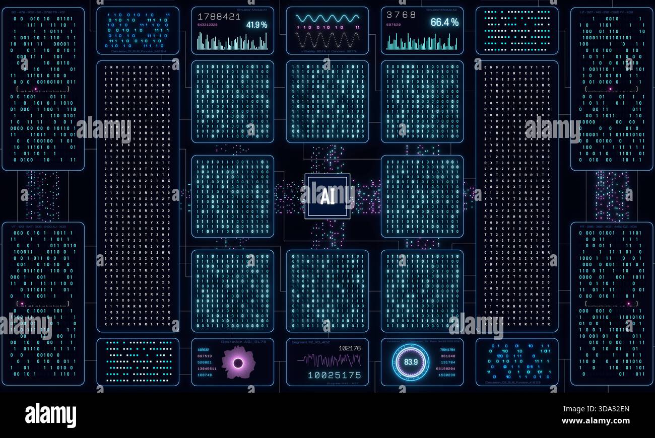 Futuristic AI artificial intelligence system, deep learning, big data ...