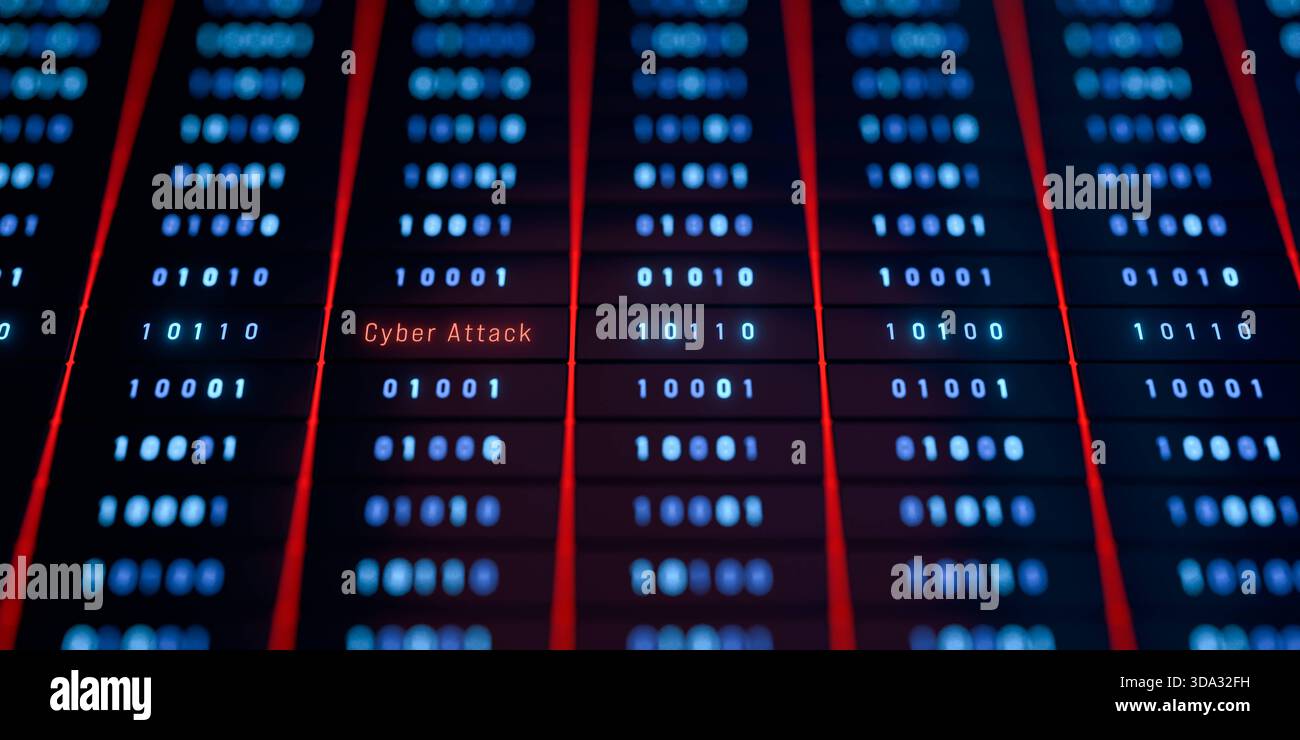 Cyber attack warning sign, datacenter, data processing, system hacked ...