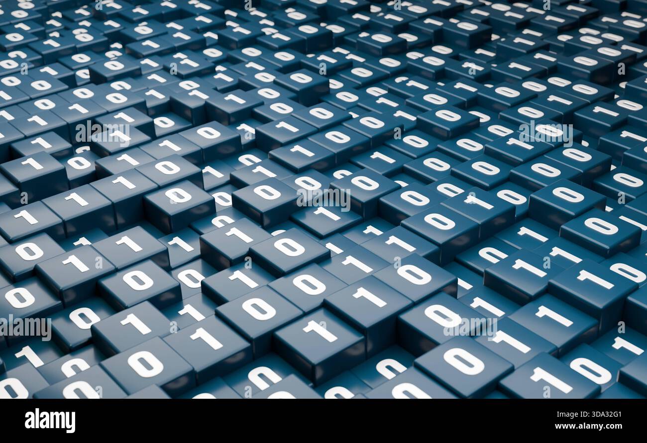 Abstract black cubes with binary code, technology, big data. Abstract black cubes with binary ...
