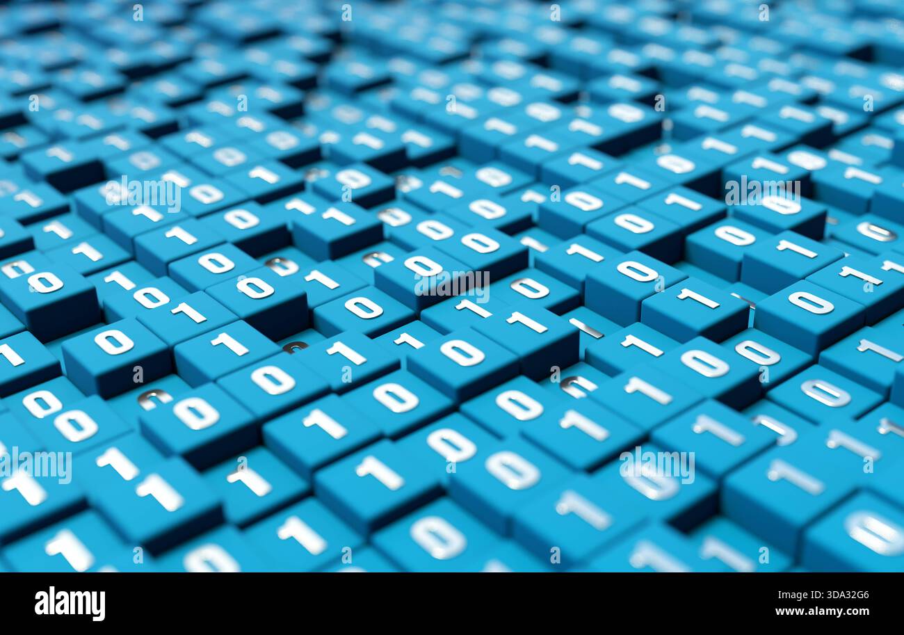 Abstract blue cubes with binary code, technology, big data. Abstract blue cubes with binary code ...
