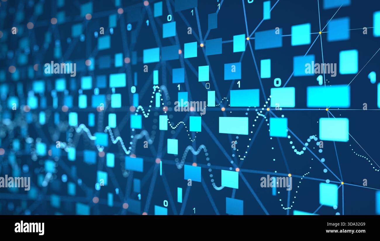 Close up abstract data processing, blockchain system, big data, binary ...