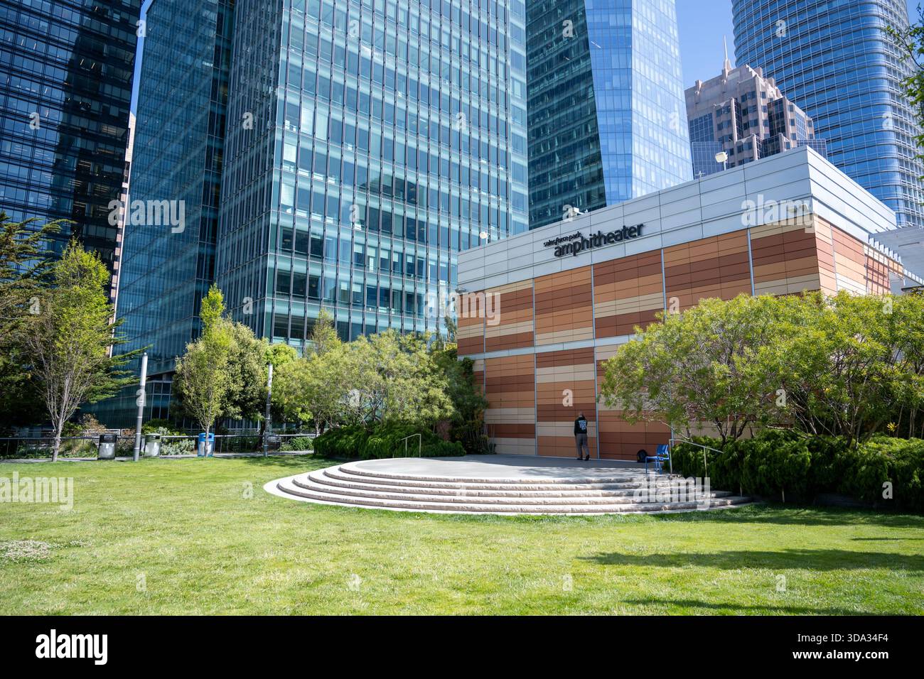 Salesforce Park Amphitheater with tiered concrete stage and surrounding ...