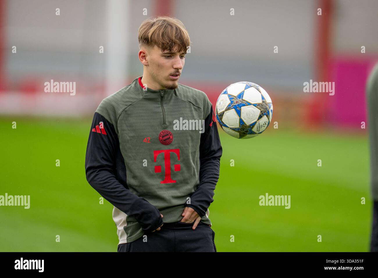 MUNICH, GERMANY - DECEMBER 8, 2025: Lennart Karl of Bayern Munich in ...