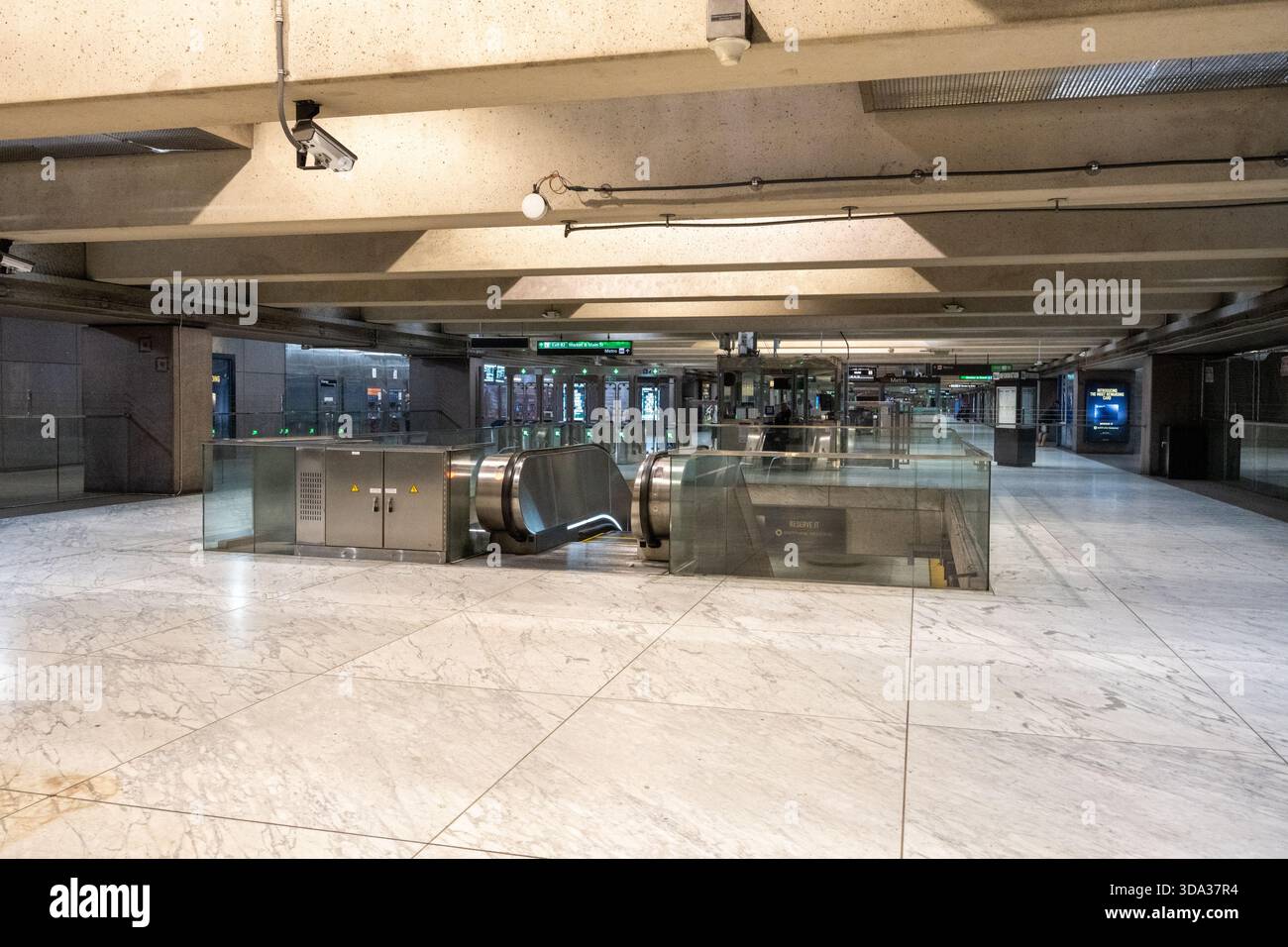Interior of Embarcadero BART station with empty marble concourse ...