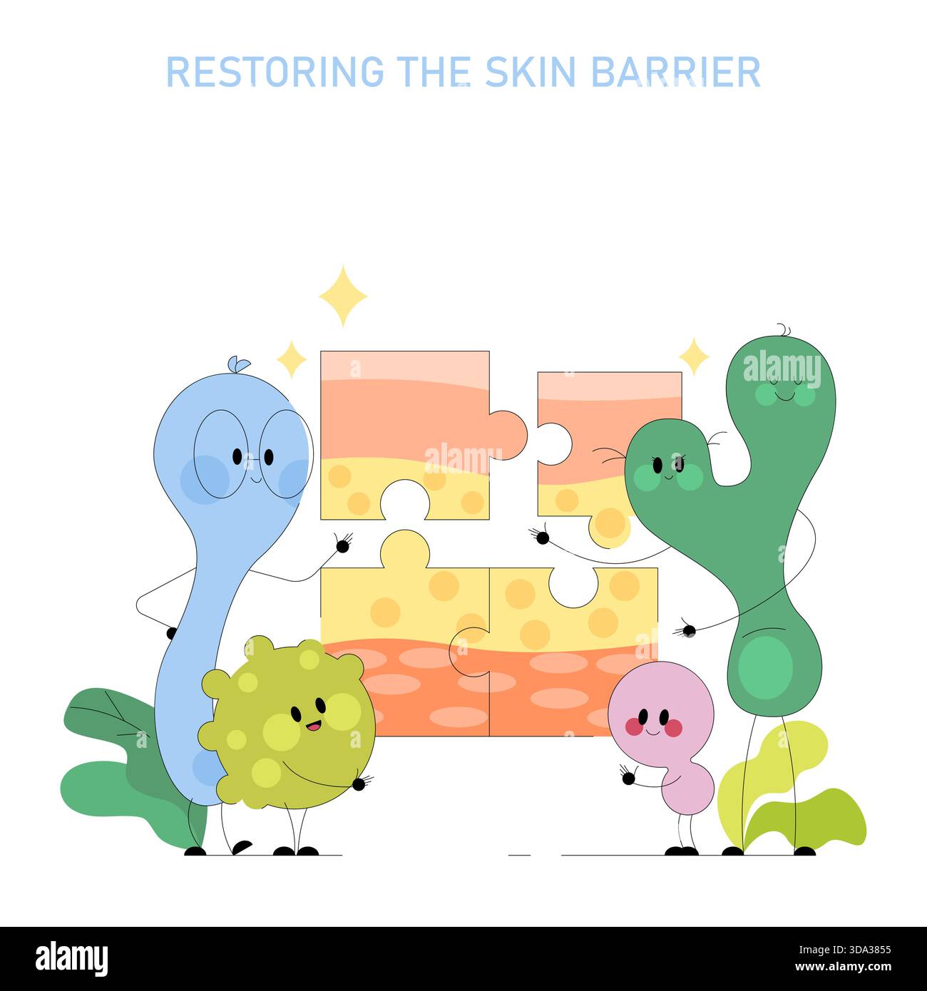 Colorful cartoon characters, representing microorganisms, joyfully ...