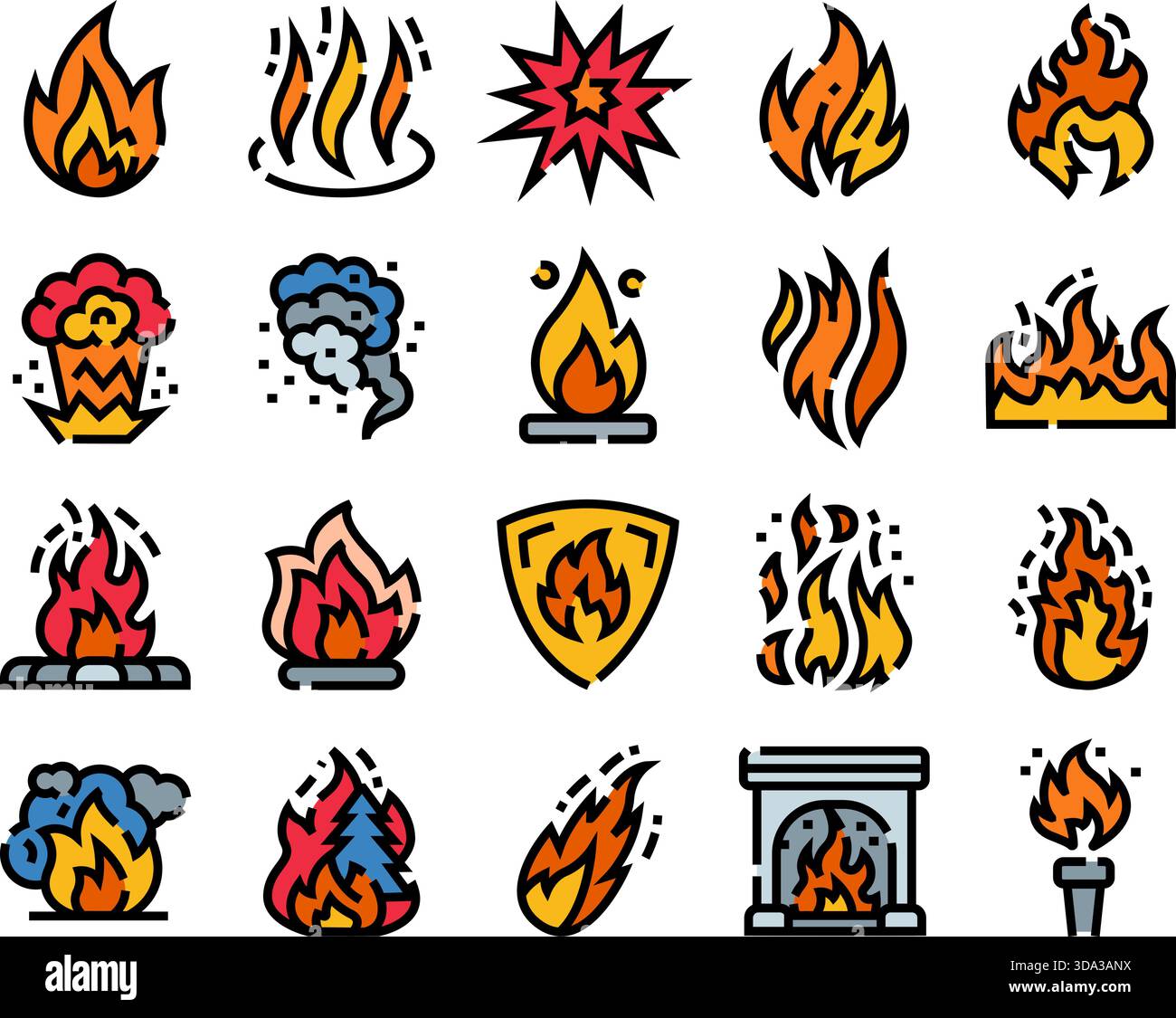 Fire flame explosion and smoke icons collection Stock Vector Image ...