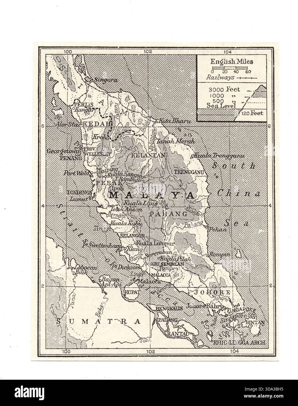 An antique black and white map from early to mid 20th century showing ...