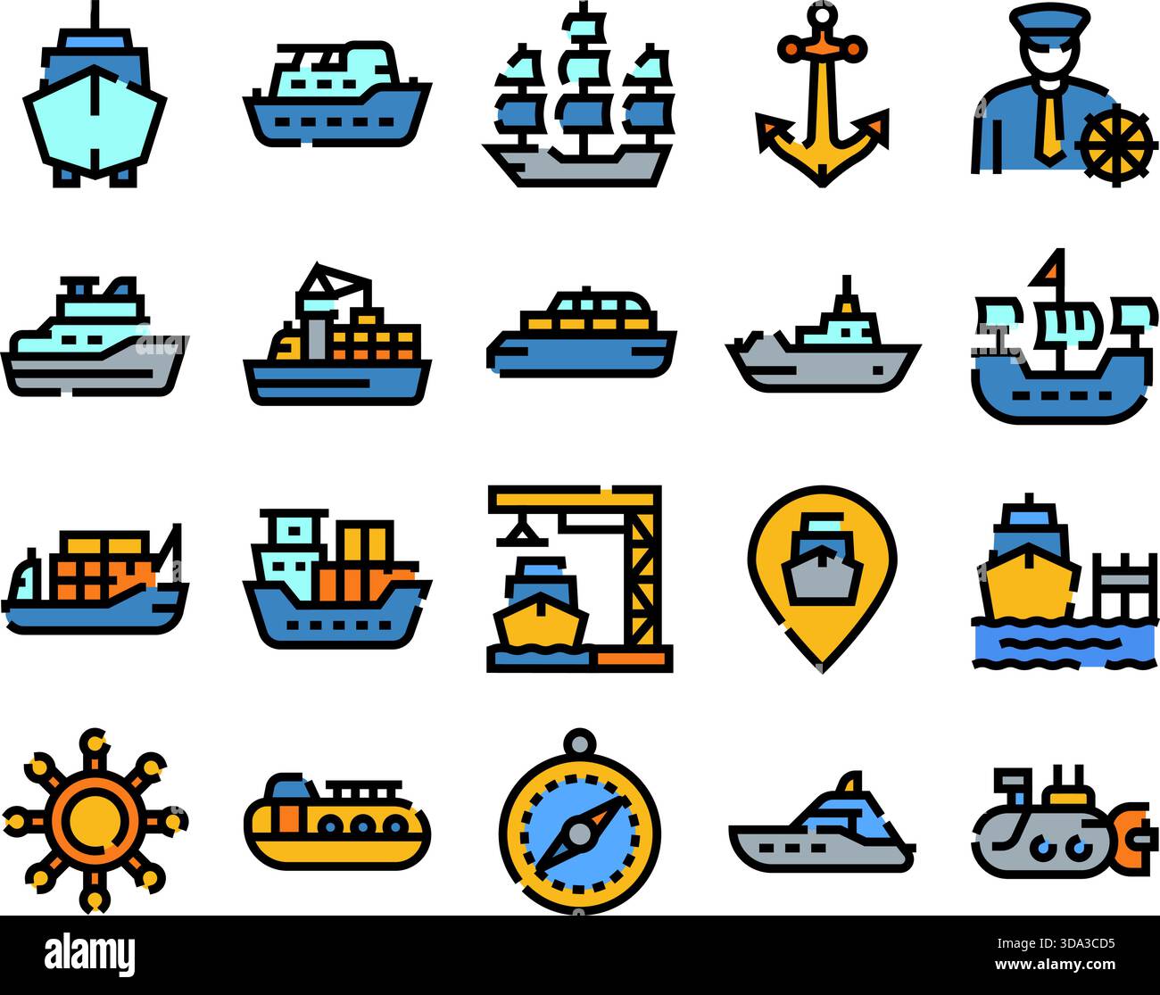 Shipping vessels and maritime transport line icons Stock Vector Image ...