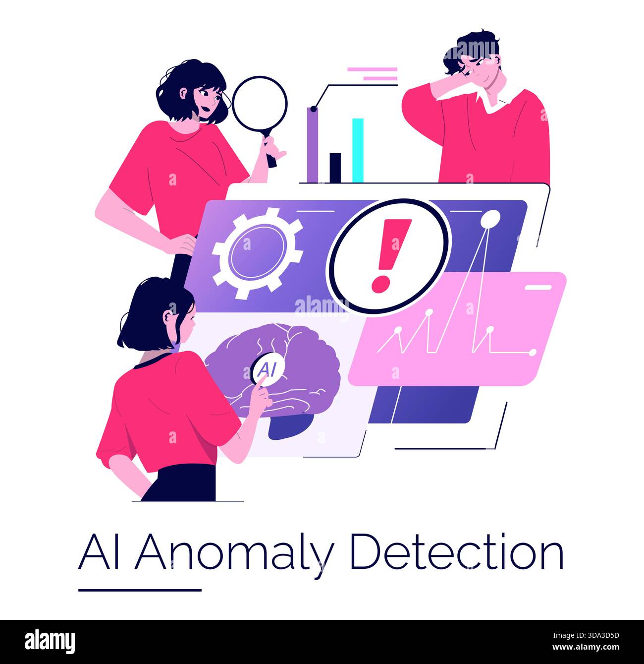 Vector illustration showing three individuals analyzing data for AI ...