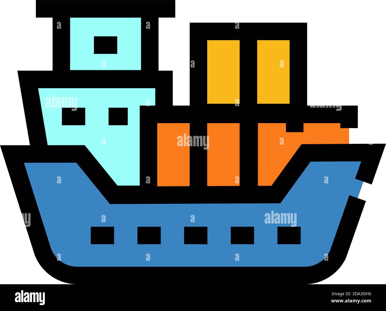 Cargo ship transporting containers icon representing global logistics ...