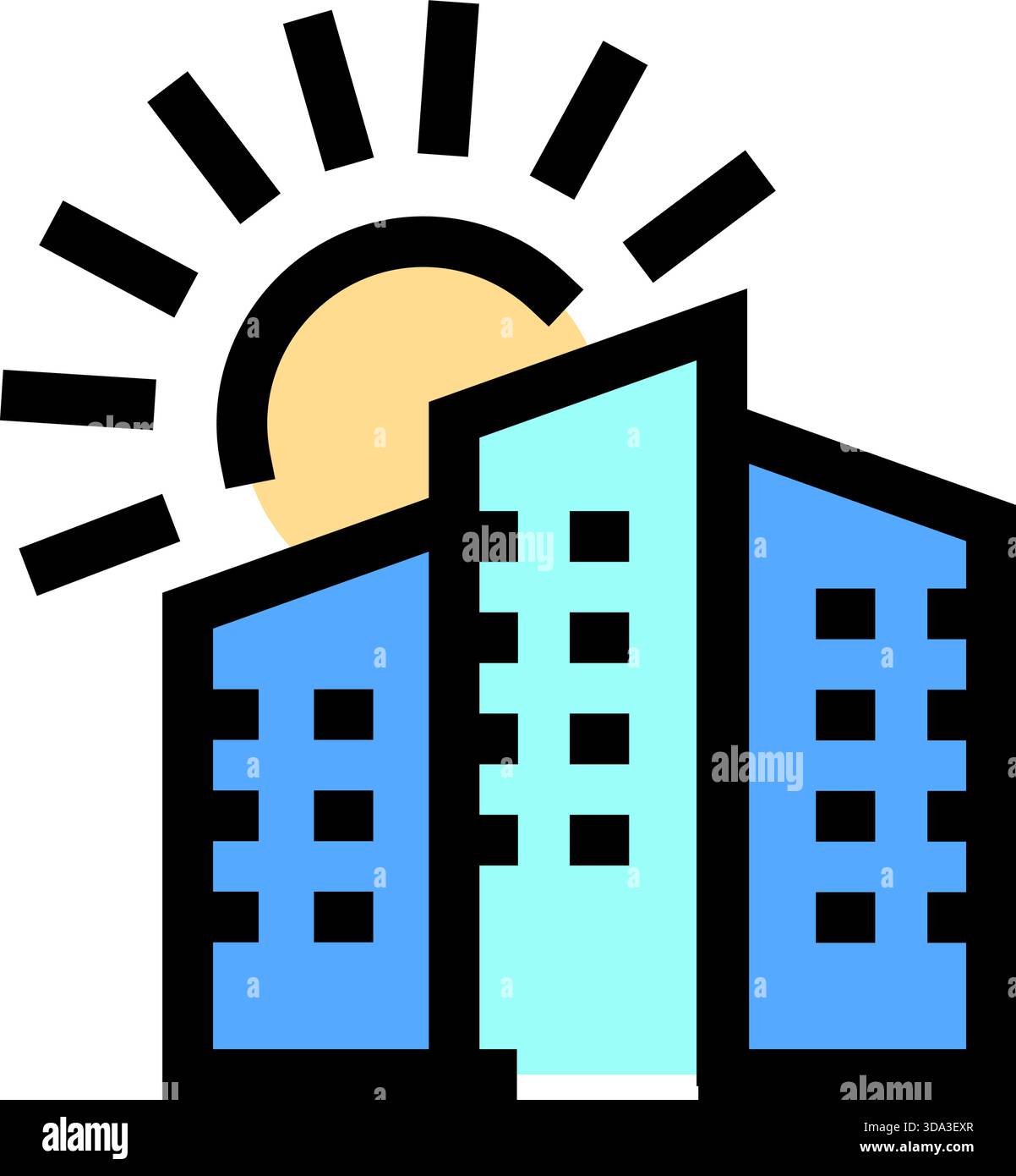 City buildings with sun rising over urban skyline icon Stock Vector ...