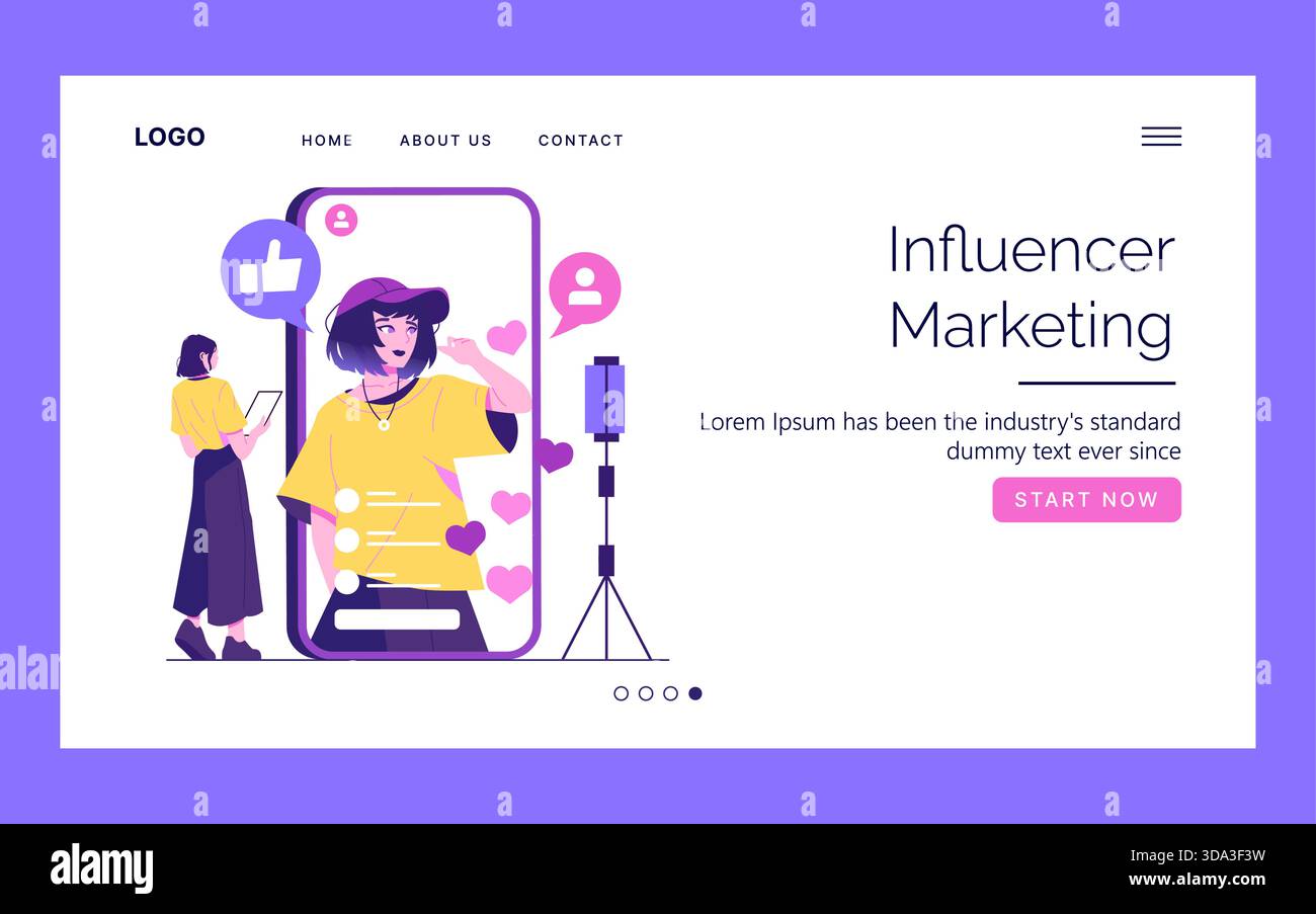 Influencer marketing vector illustration highlighting a young woman ...