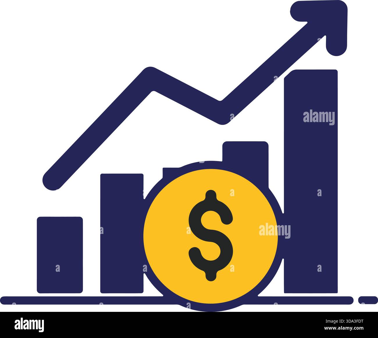 Illustration of a bar chart with an upward trending arrow and a ...