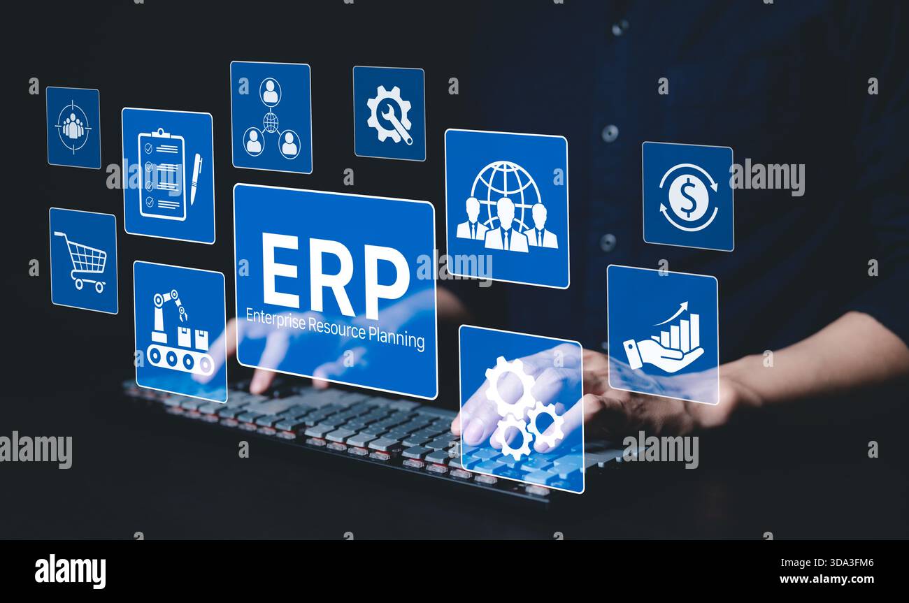 ERP Concept. Enterprise resource planning software system, corporate ...