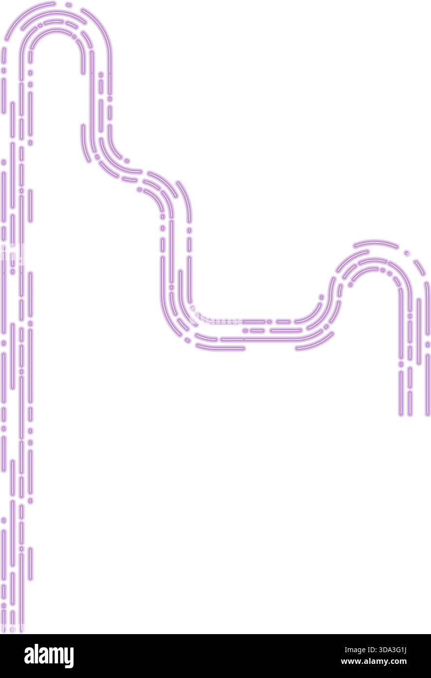 Neon dashed curves shape an irregular turning route defined by smooth ...