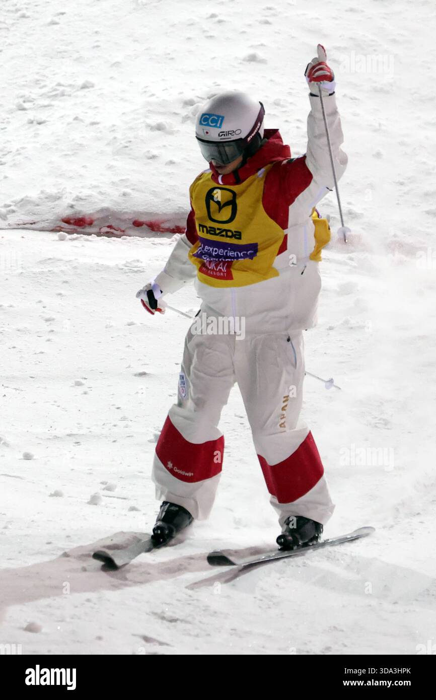 Ikuma HORISHIMA of Japan reacts after the men's moguls final 2 at the ...