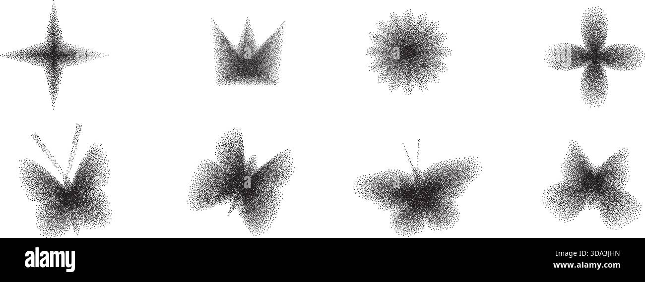Y2k simple icons with grain noise gradient. Retro black stippling crown ...