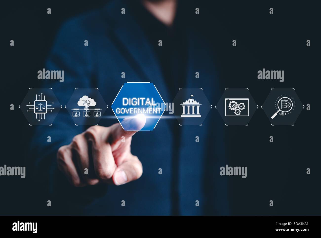 Digital government and e-governance concept. Businessman interact with ...