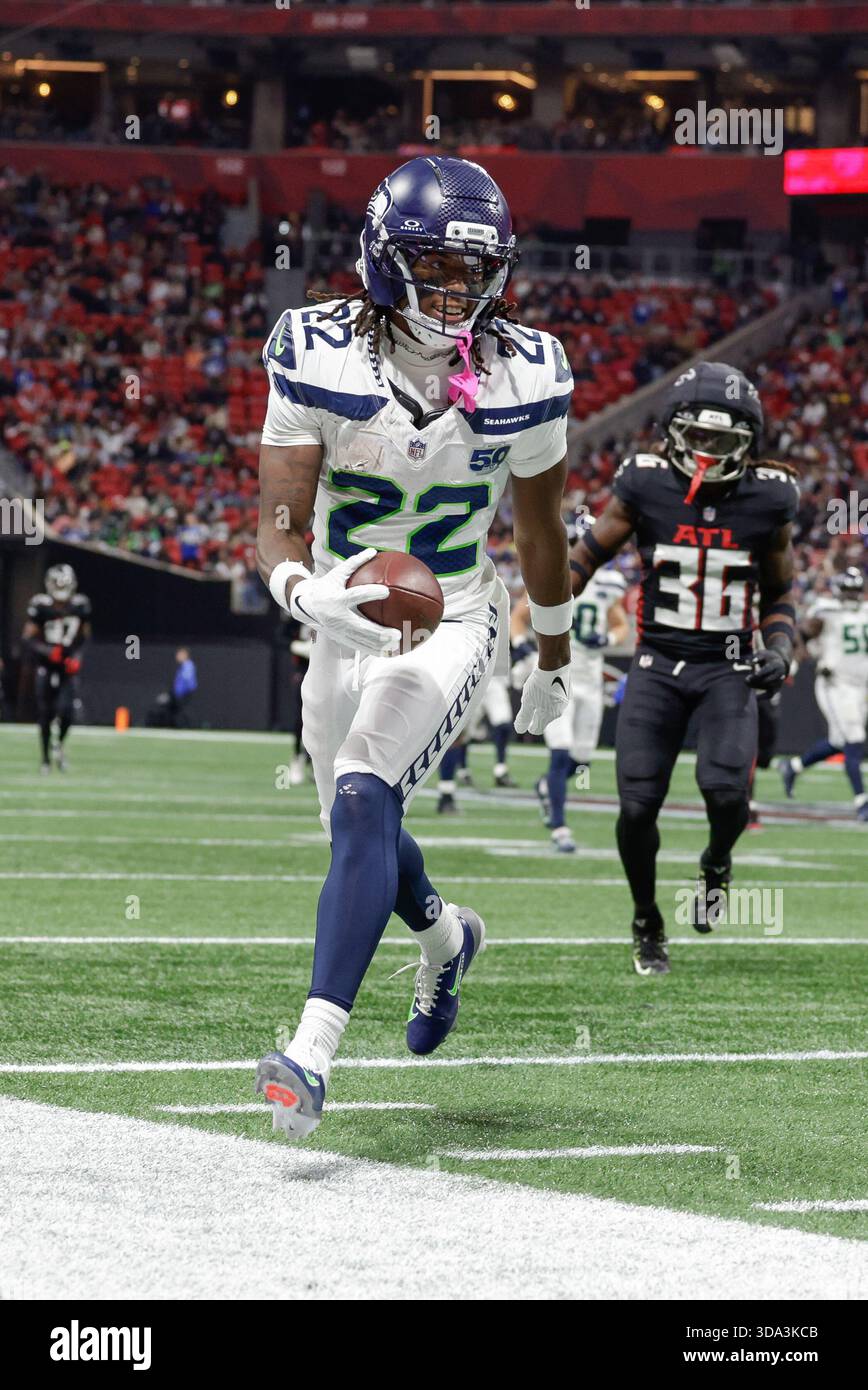 Seattle Seahawks wide receiver Rashid Shaheed (22) runs with the ball ...