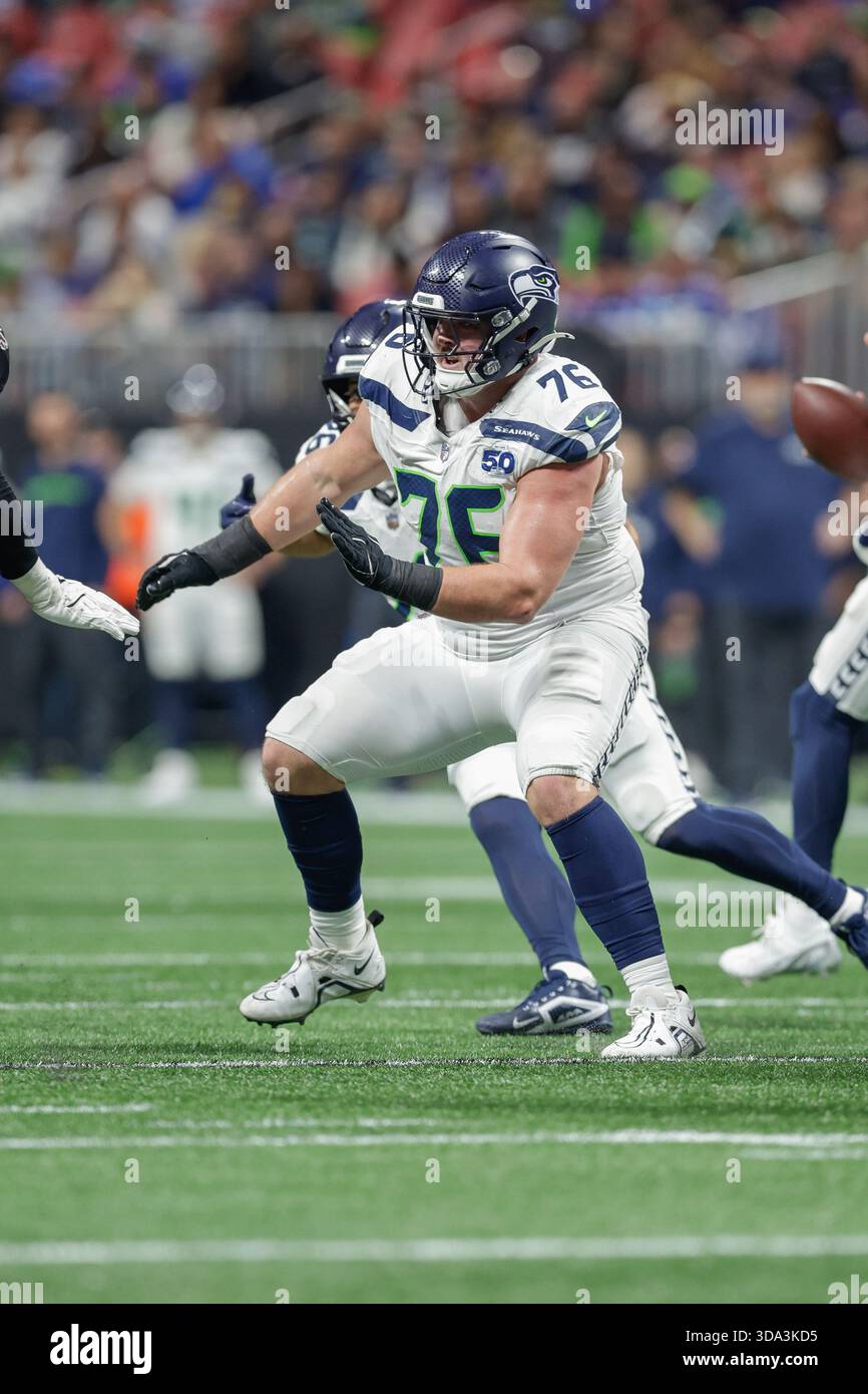 Seattle Seahawks guard Grey Zabel (76) blocks during the second half of ...
