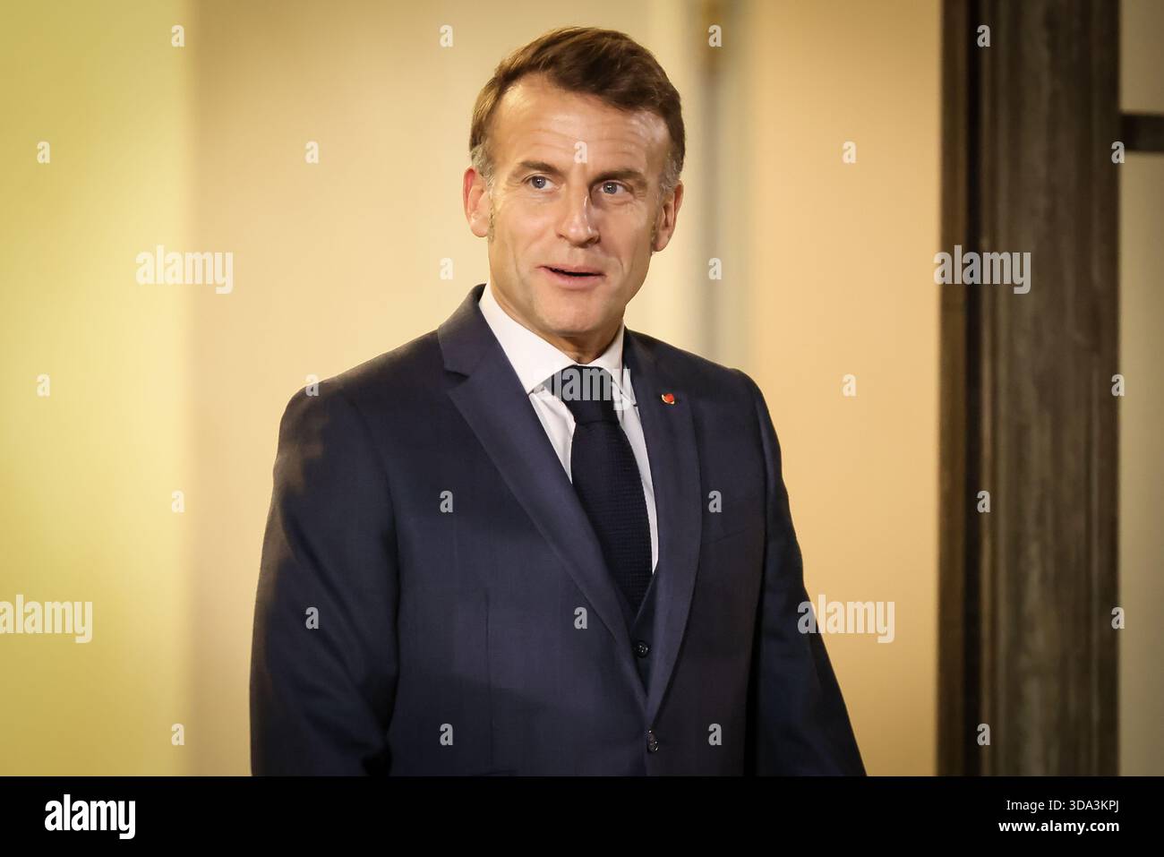 French President Emmanuel Macron waits to welcome Croatia's Prime ...