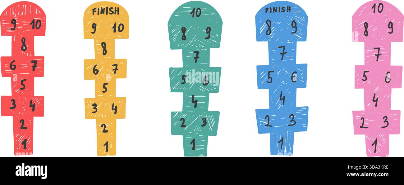Hopscotch games chalk drawn. Kids kindergarten pencil crayon elements ...