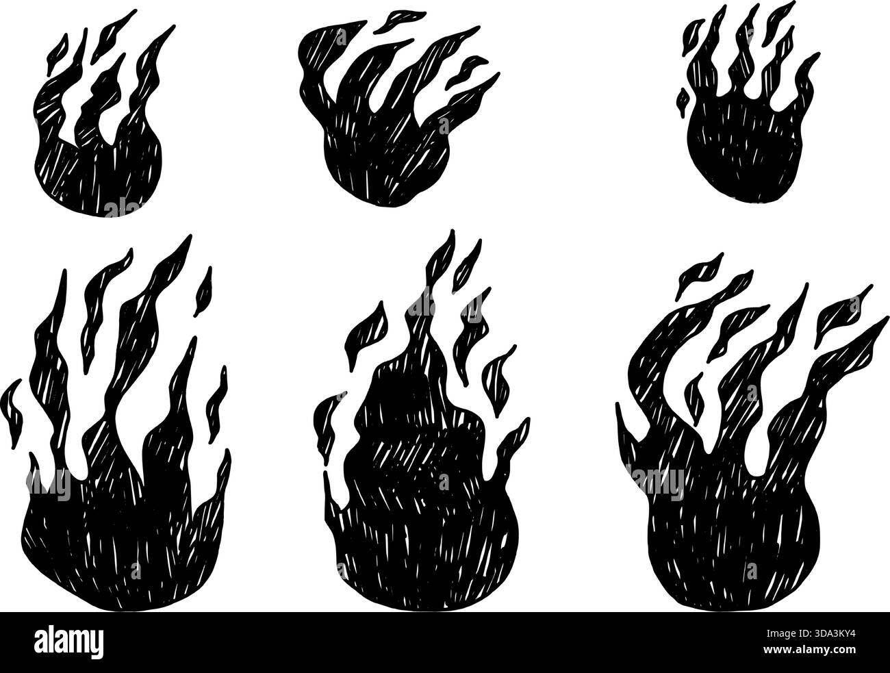 Sketched campfire collection with rough grunge texture. Black chalk ...