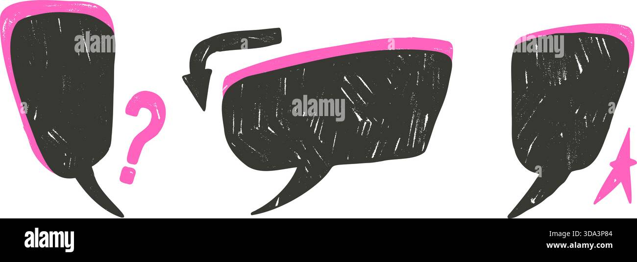 Hand drawn speech bubbles. Hand drawn crayon text boxes frames set with ...