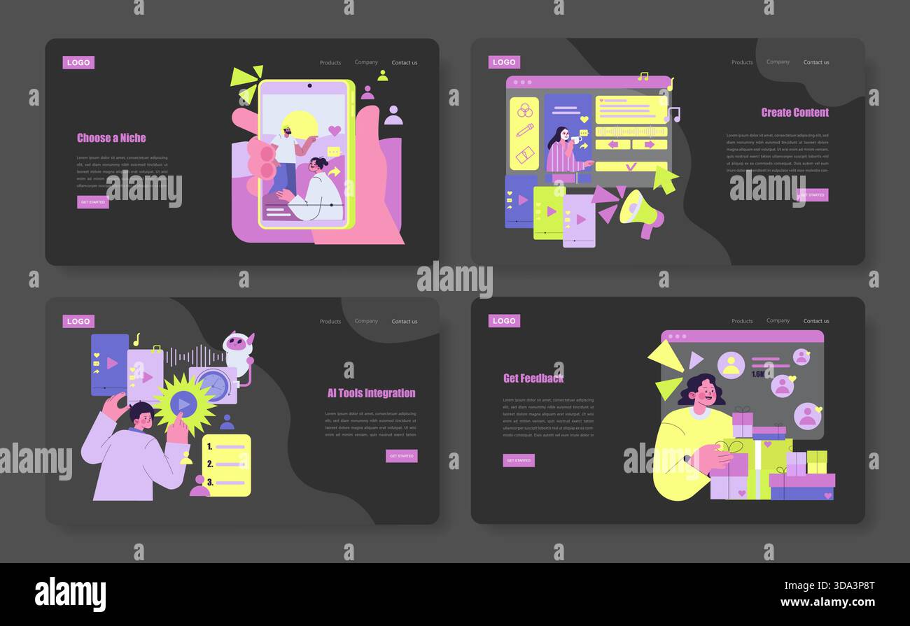 Vector illustration set displaying various digital marketing strategies ...