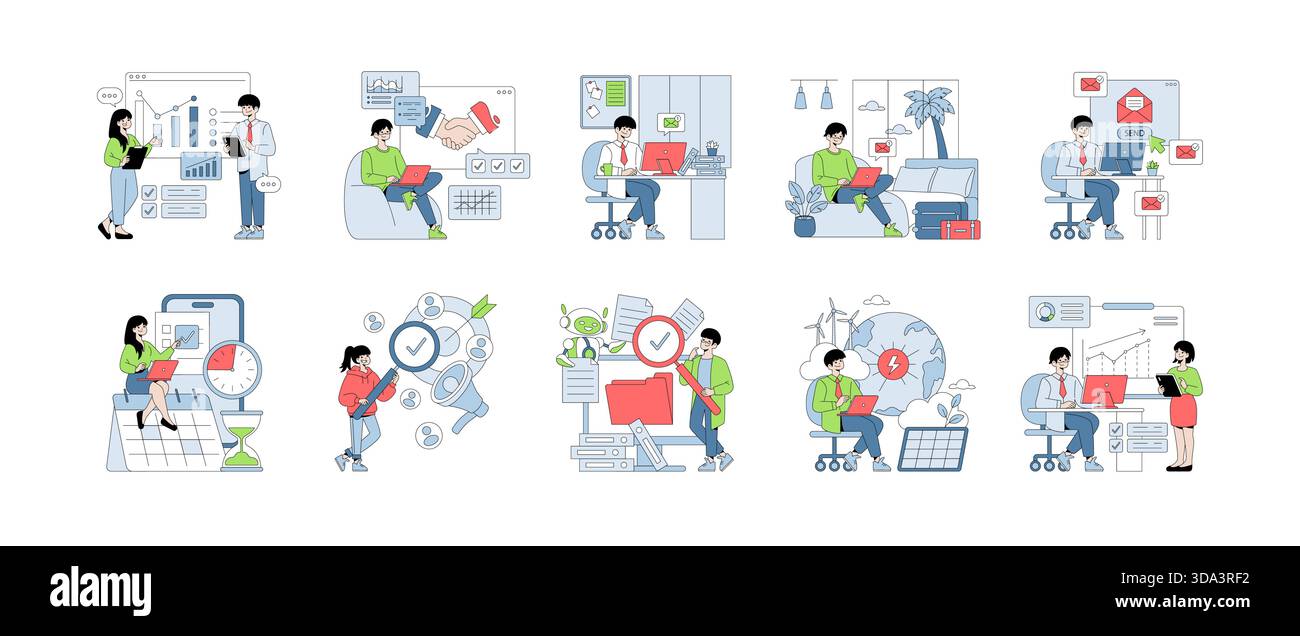 Vector illustration depicting business workflow and time management ...