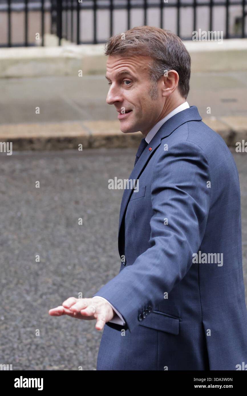 London. UK. 08 Dec 2025. French President Emmanuel Macron arrives for ...