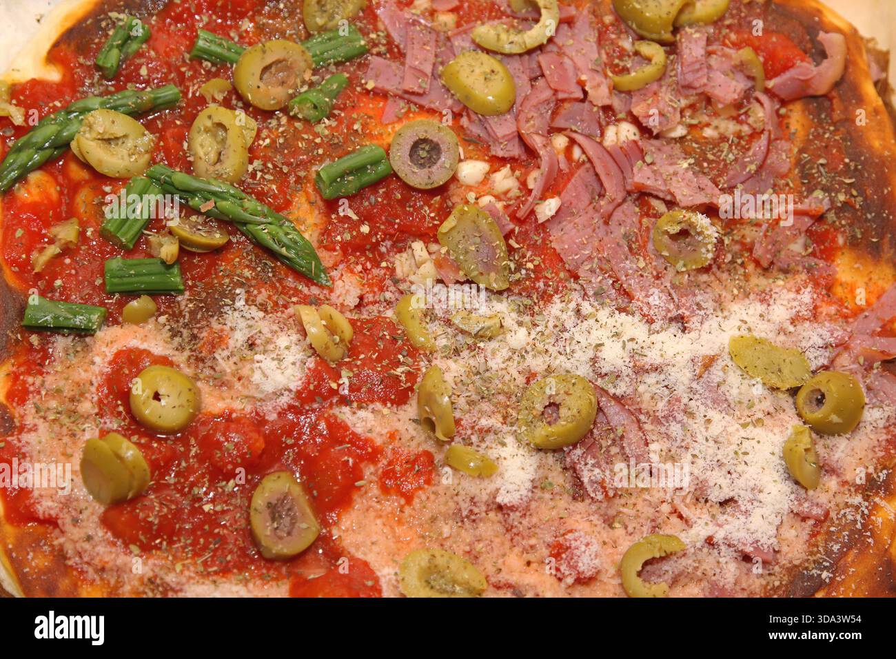 Home Made Italian Pizza Quattro Stagioni Toppings Top View Stock Photo ...