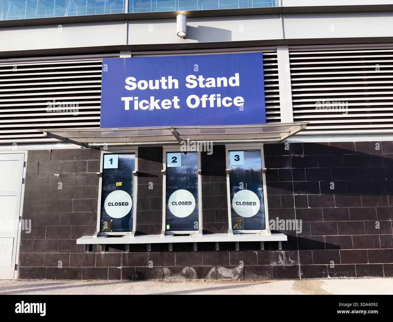 Manchester, UK - November 16, 2025: South Stand ticket office at the ...