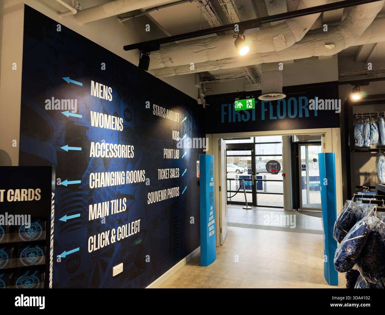 Manchester, UK - November 16, 2025: Inside a sports retail store, blue ...