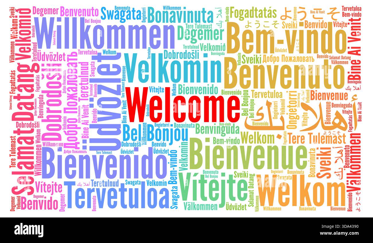 Welcome sign in various languages hi-res stock photography and images ...