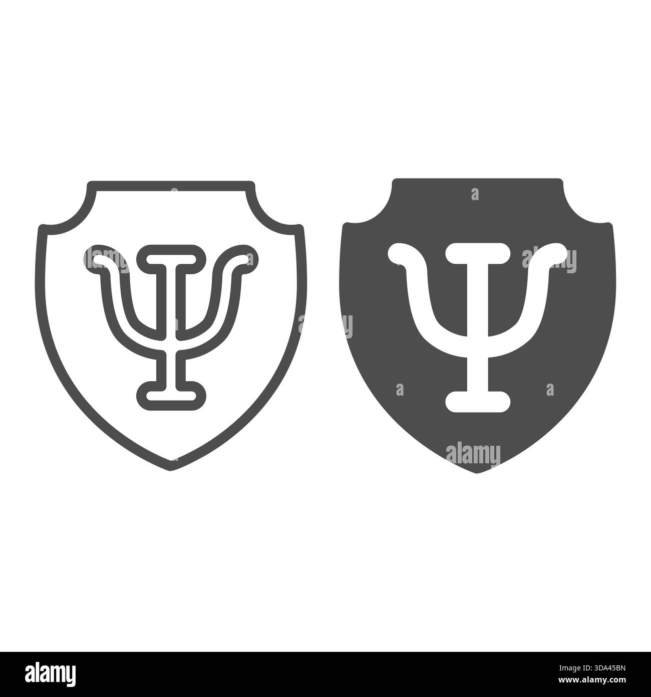 Shield with trident line and solid icon, family therapy concept. Vector ...