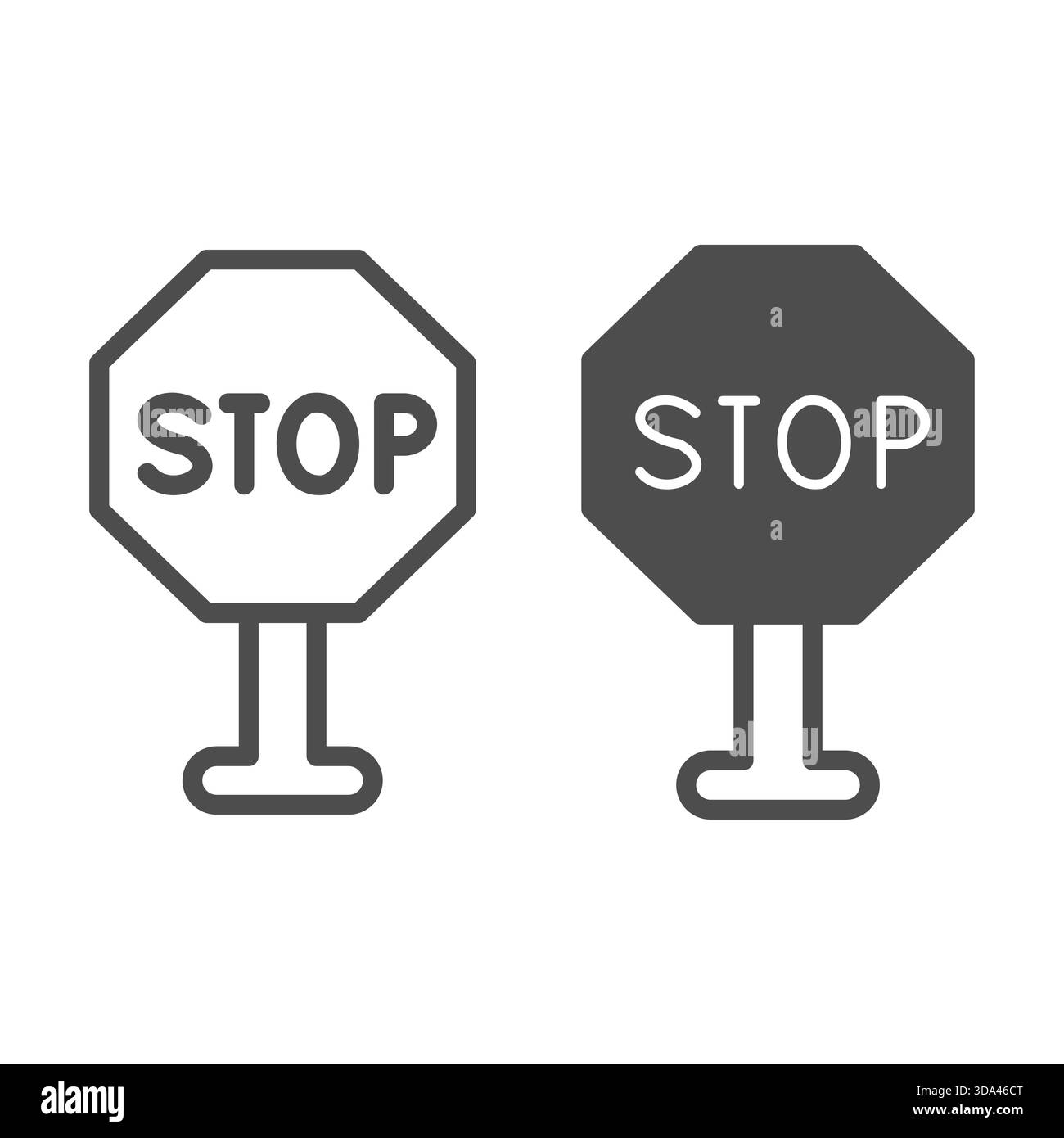 Road signpost with STOP letters line and solid icon, driver permit ...