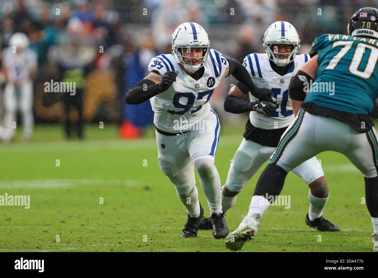 Indianapolis Colts defensive end Laiatu Latu (97) rushes during an NFL ...