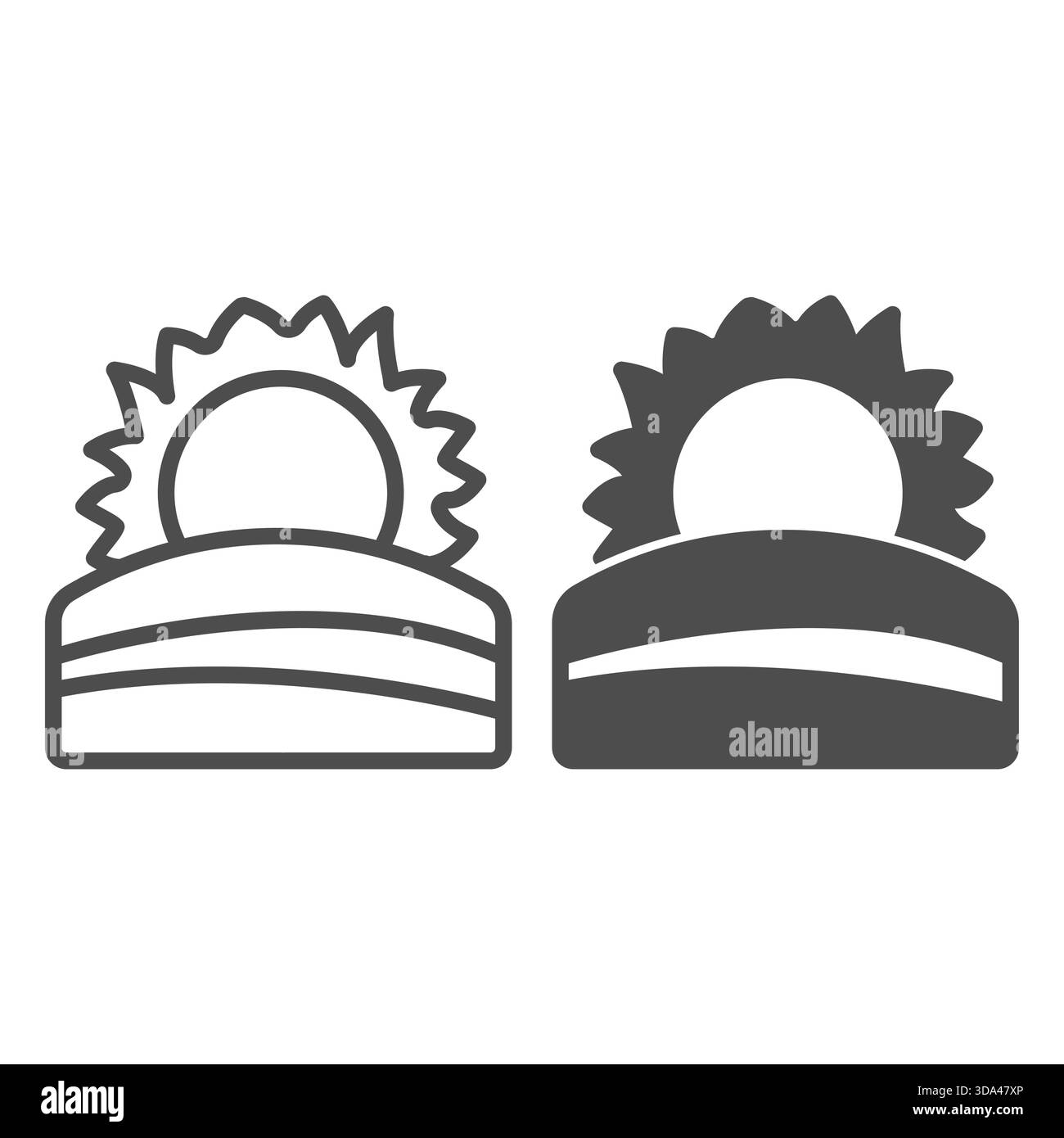 Sun and farm field line and solid icon, spring season concept. Vector ...
