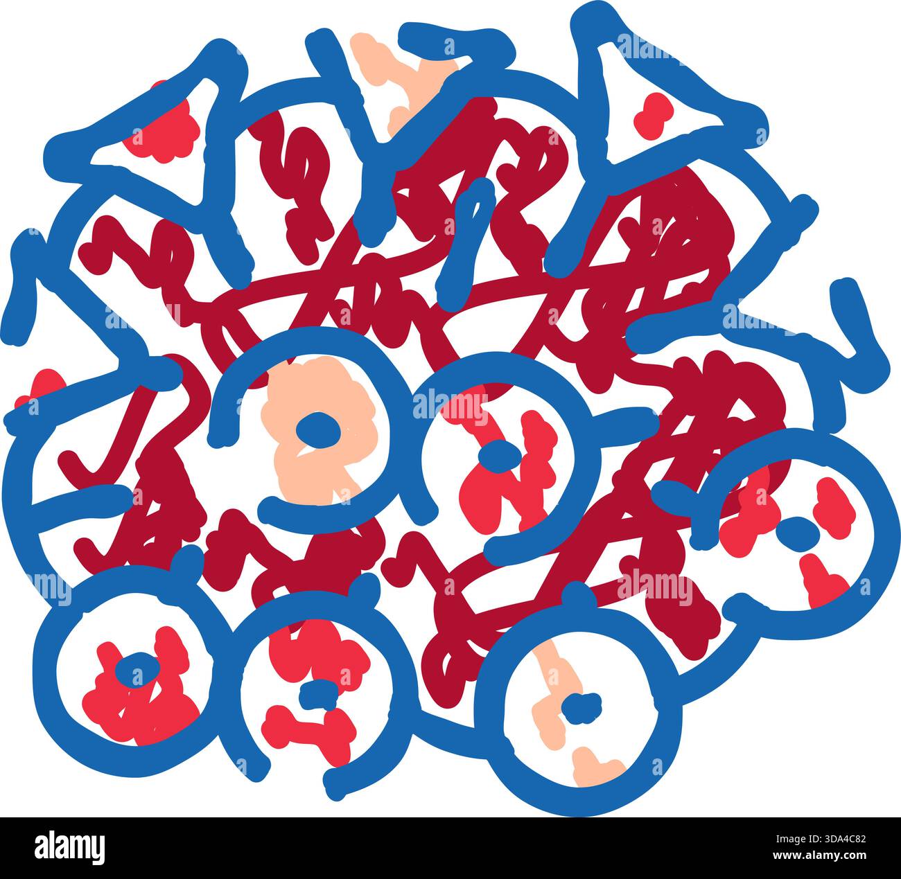 Abstract biological cell structure forming complex organism drawing ...