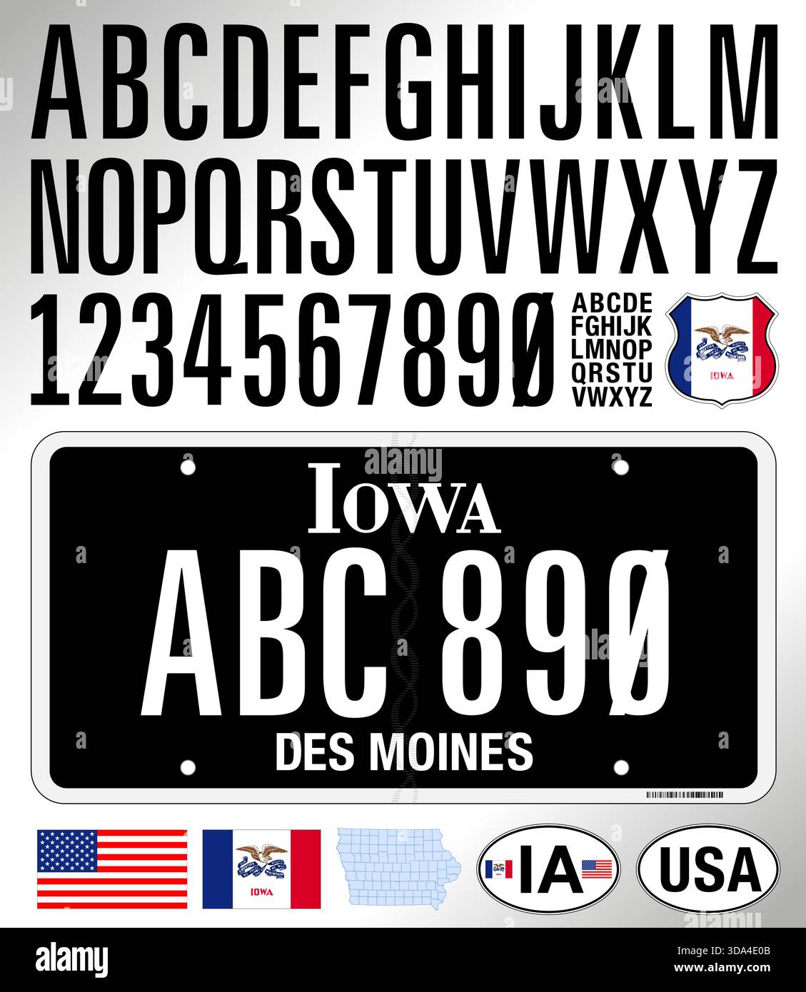 Iowa US state car license plate blackout pattern, United States of ...