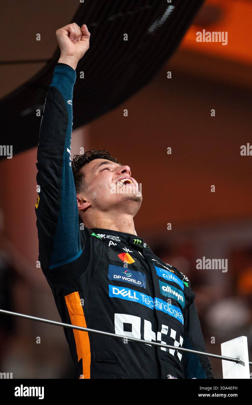 Lando Norris (McLaren Formula 1 Team, Great Britain, #04) celebrates on ...