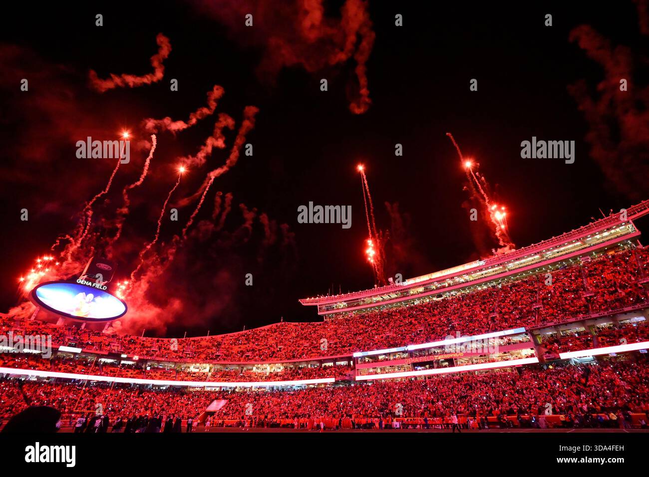 Fireworks burst over Arrowhead Stadium during the Kansas City Chiefs ...