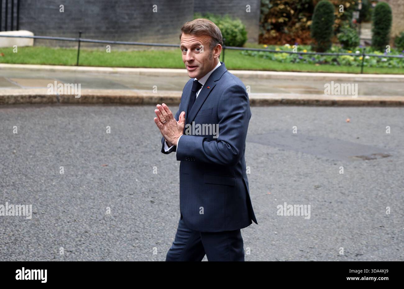 French President Emmanuel Macron at Downing Street in London, England ...