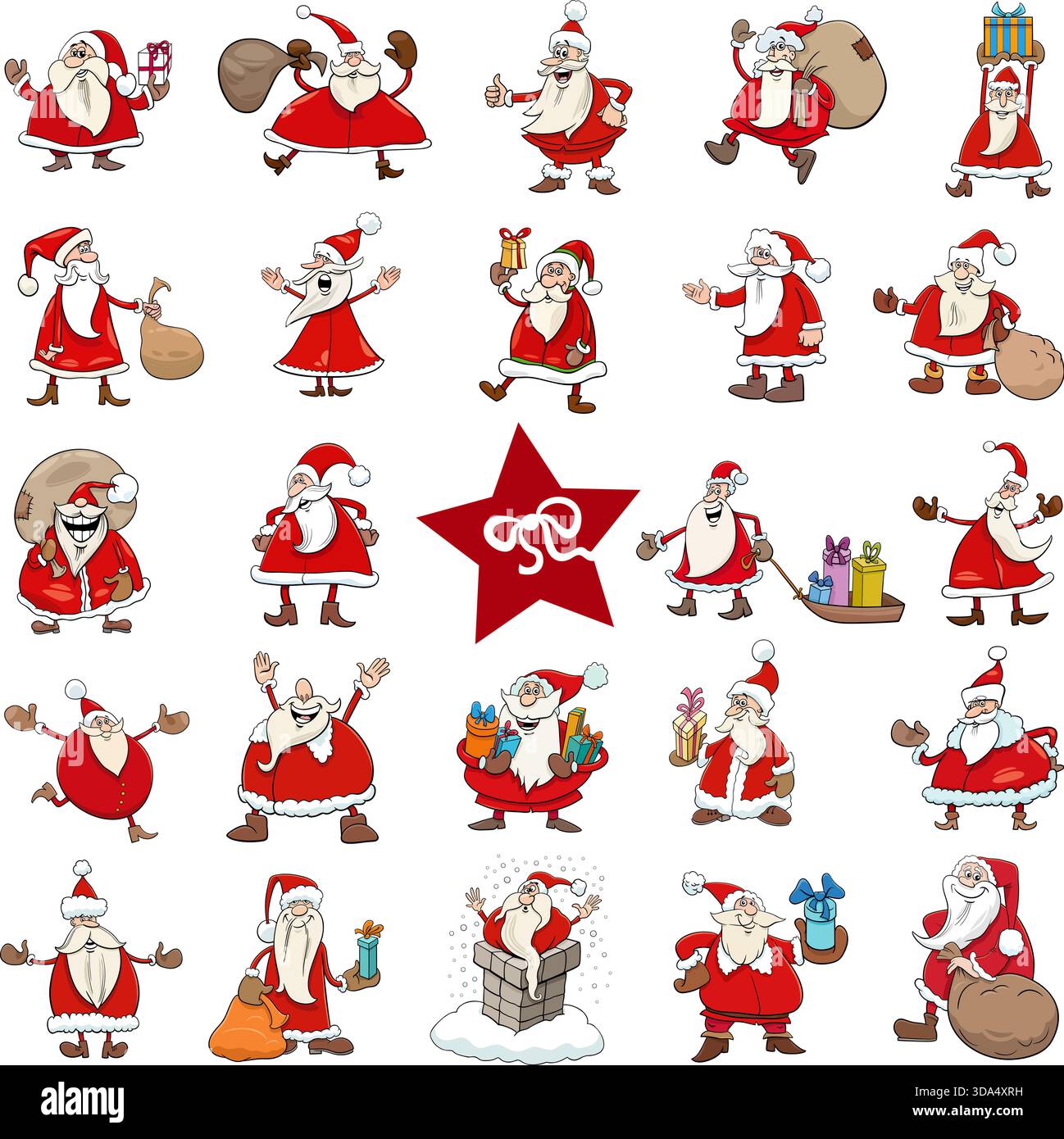 Cartoon illustration of Santa Clauses funny Christmas holiday ...