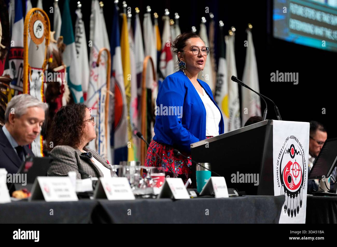 Minister of Indigenous Services Mandy Gull-Masty speaks at the Assembly ...