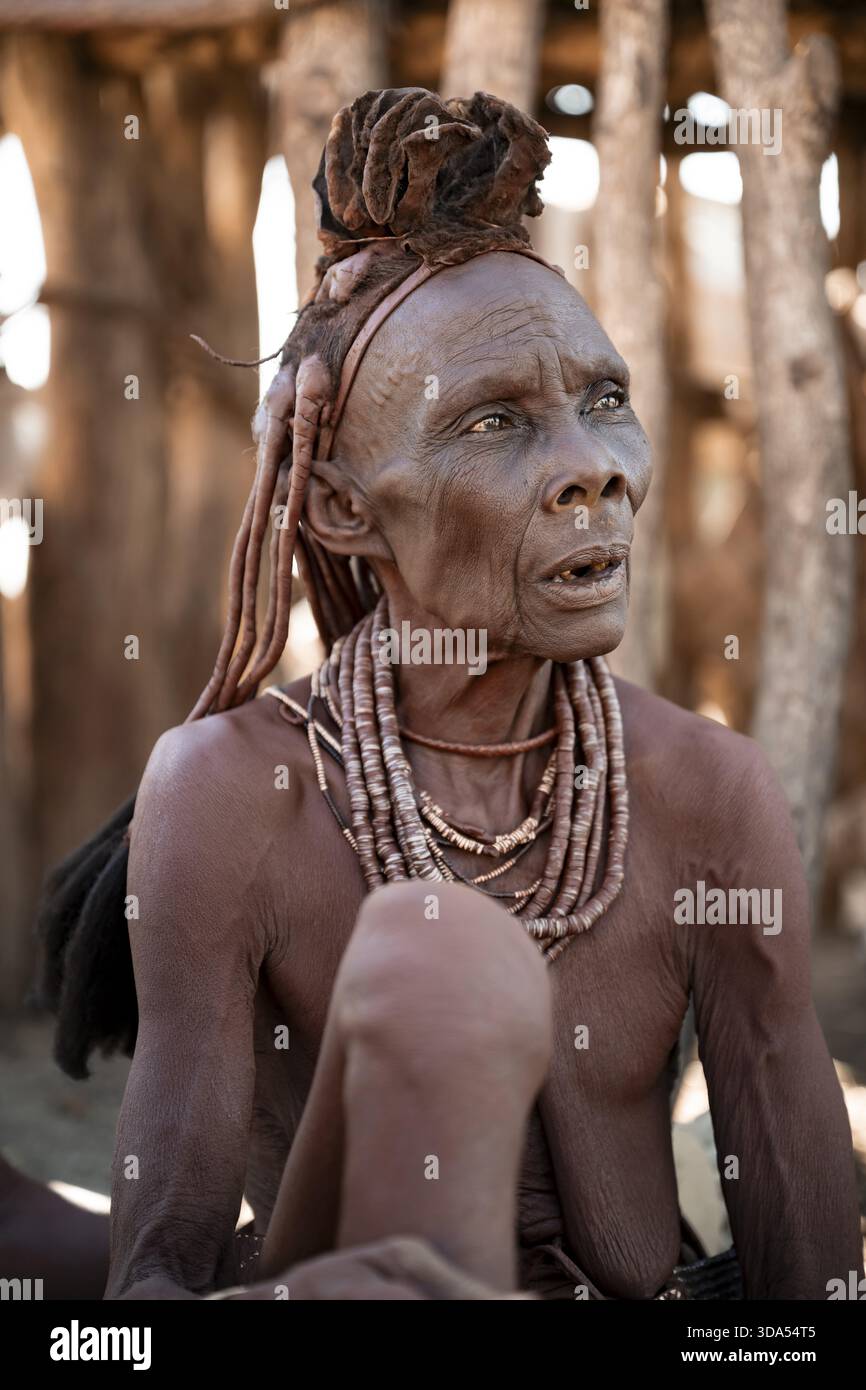 Old woman, Himba woman, traditional Himba village, Kaokoveld, Kunene ...