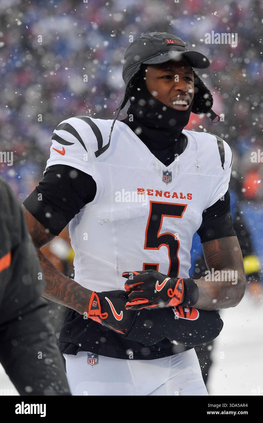 Cincinnati Bengals wide receiver Tee Higgins (5) walks off the field ...
