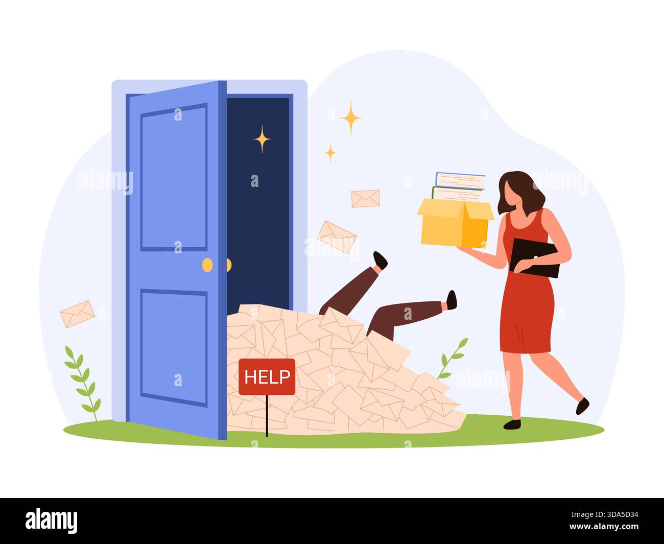 Cartoon office scene with a person buried under piles of paperwork and ...